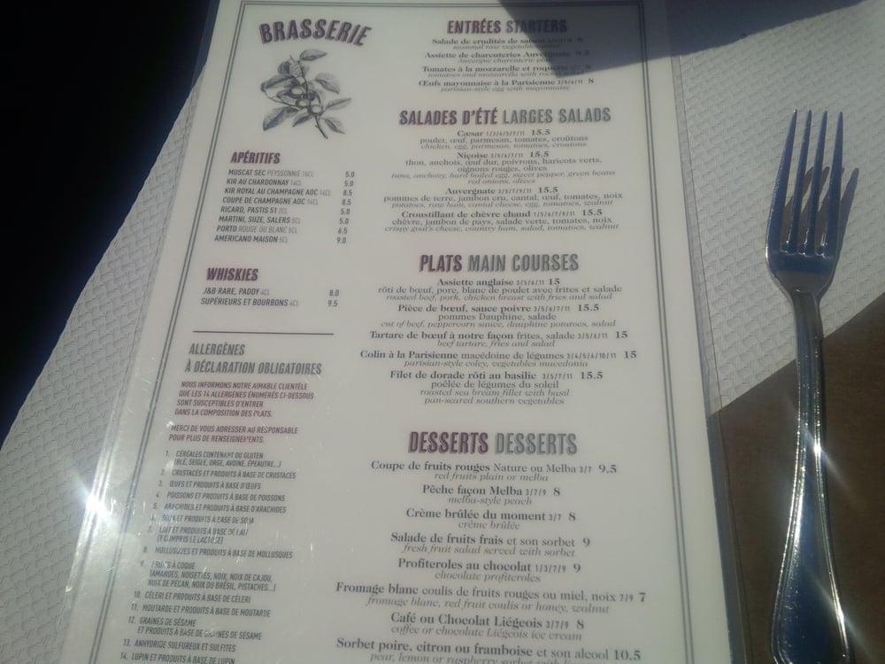 Menu at Mirabelle restaurant, Puteaux