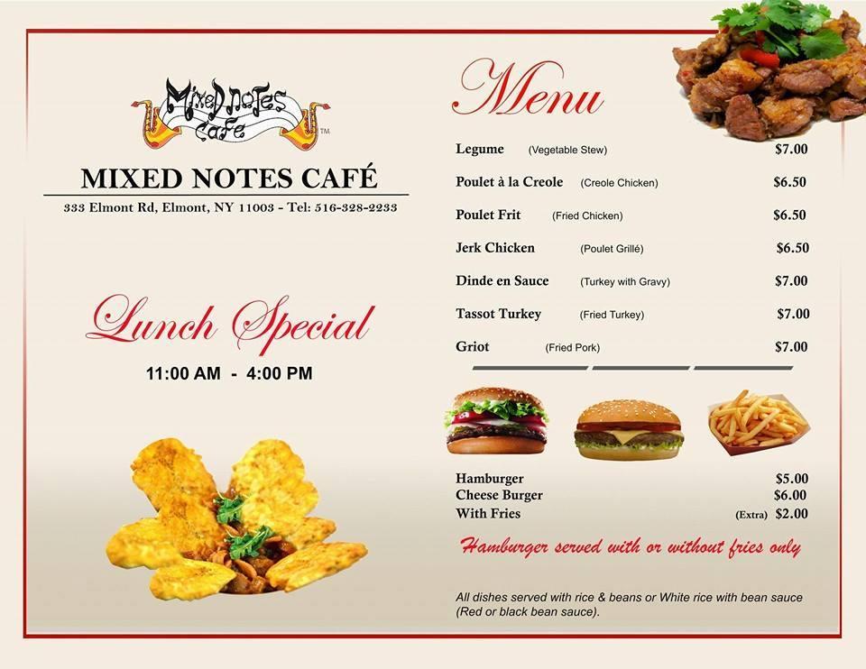 Menu at Mixed Notes Cafe, Elmont