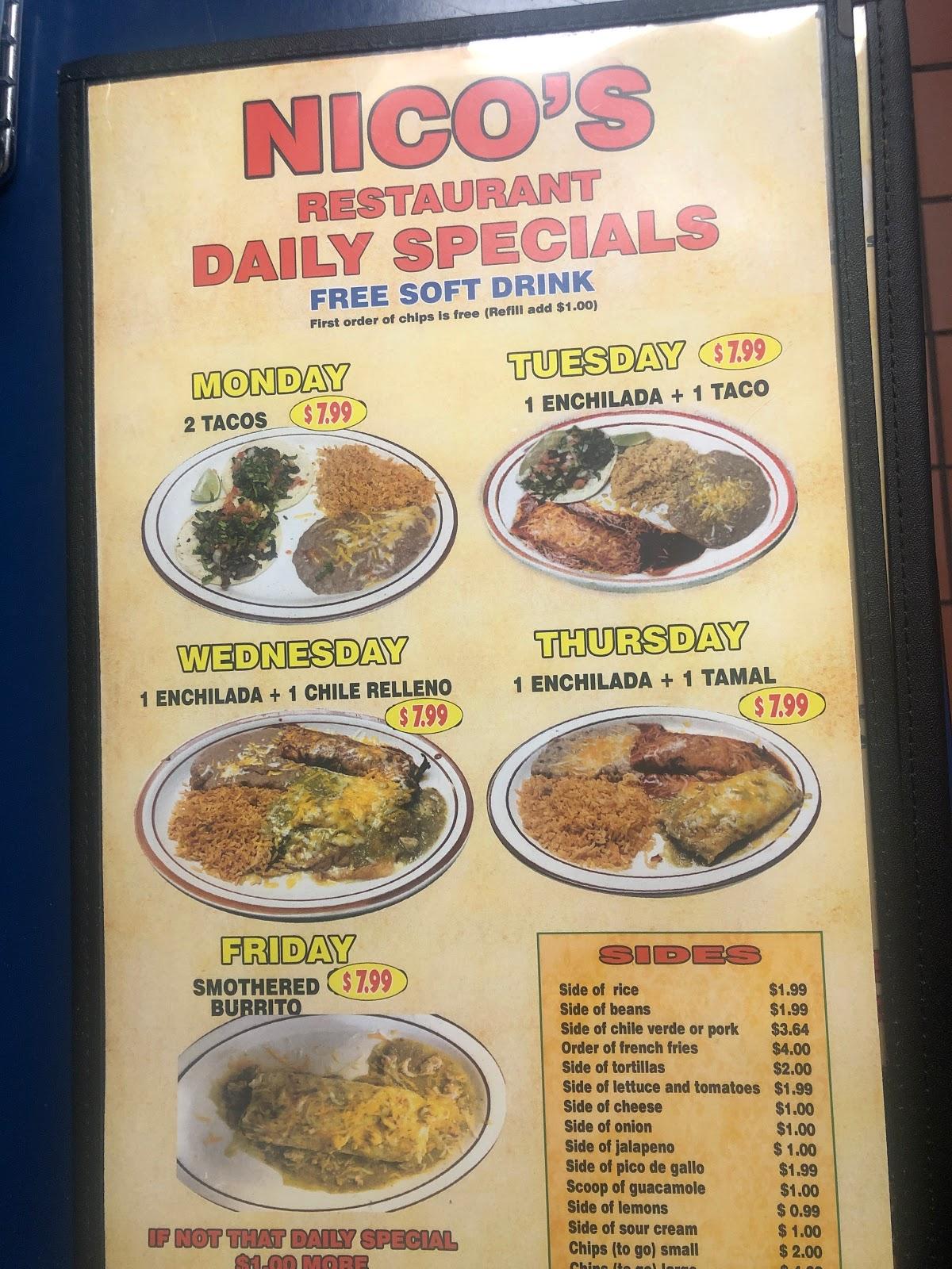 Menu at Nico's Restaurant, Salt Lake City