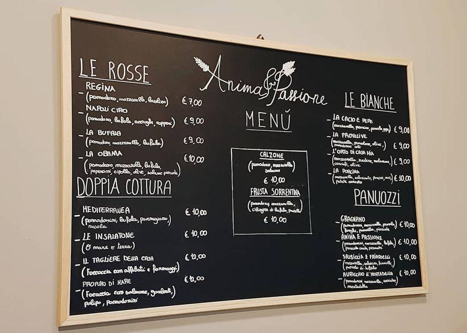 Menu at Pizzeria Anima e Passione, San Quirico d'Orcia