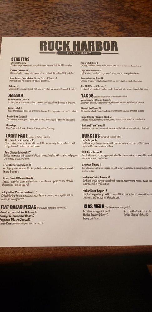 Menu at Rock Harbor Pub and Brewery, Rockland, 416 Main St