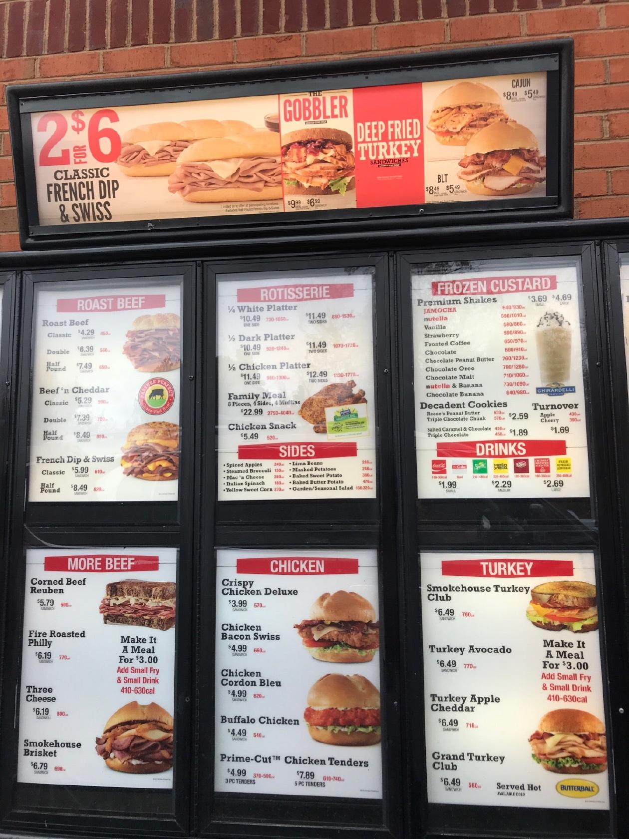 Menu at Arby's fast food, Midlothian, Midlothian Tpke