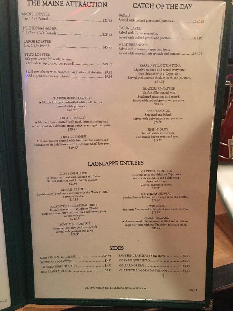Menu at Drago's Seafood Restaurant - Hilton New Orleans Riverside, New ...
