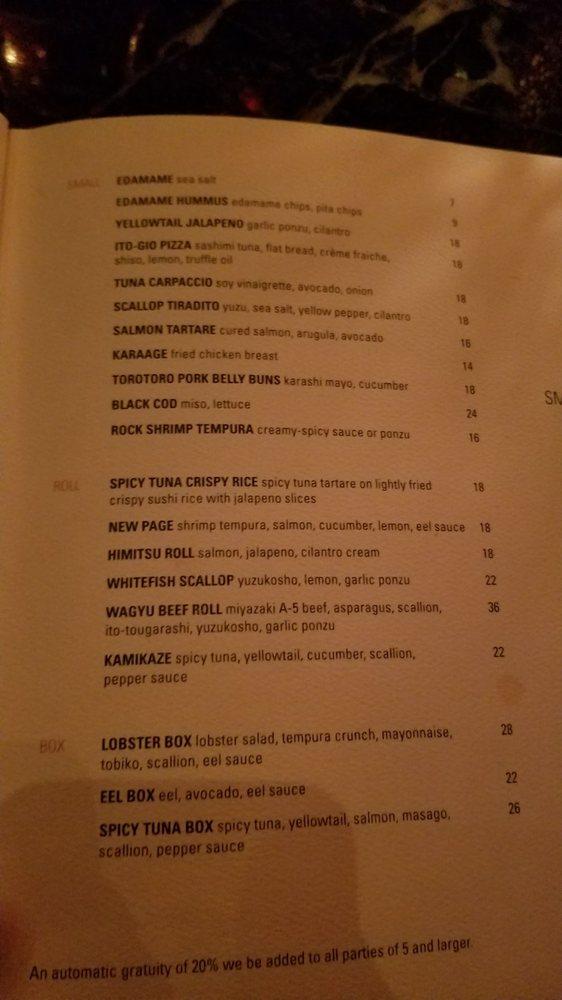Menu at Himitsu restaurant, Atlanta, 3050 Peachtree Rd