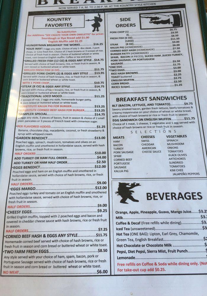 Menu at Kountry Style Kitchen Restaurant Ewa Beach, Ewa Beach
