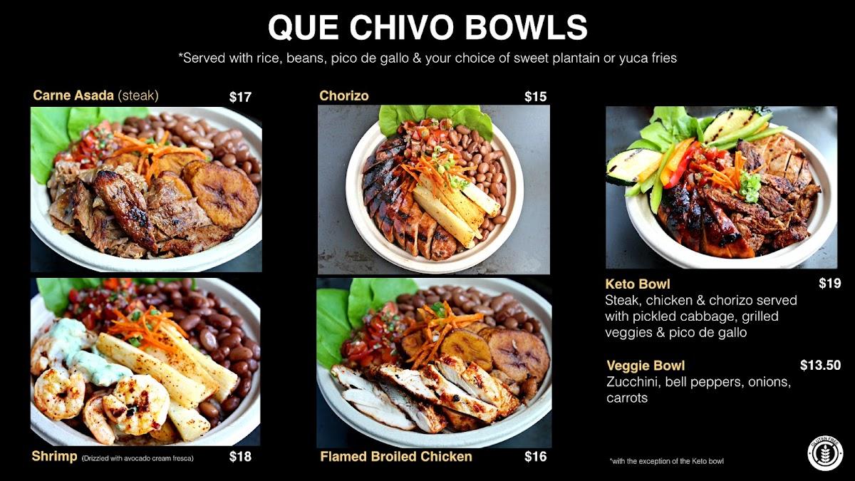 Menu at Que Chivo Salvadoran Street Food restaurant, Calgary