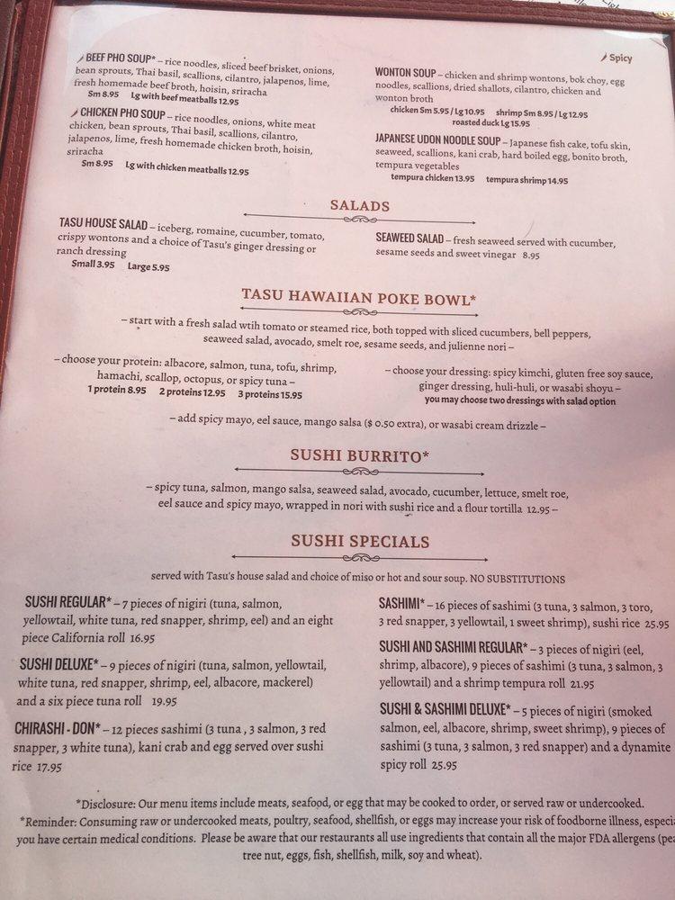 Menu at Tasu Asian Bistro restaurant, Raleigh, Brier Creek Pkwy #109