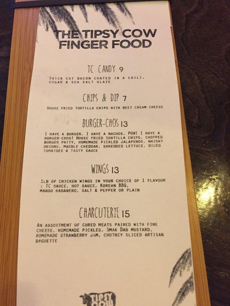 Menu at Tipsy Cow pub & bar, Winnipeg