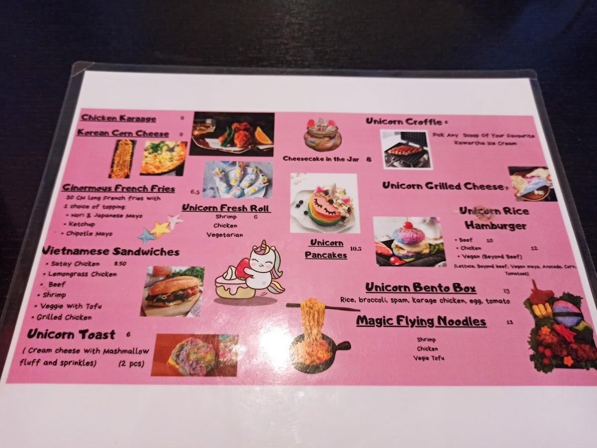 Menu at Unicorn Cafe, Toronto, Danforth Ave