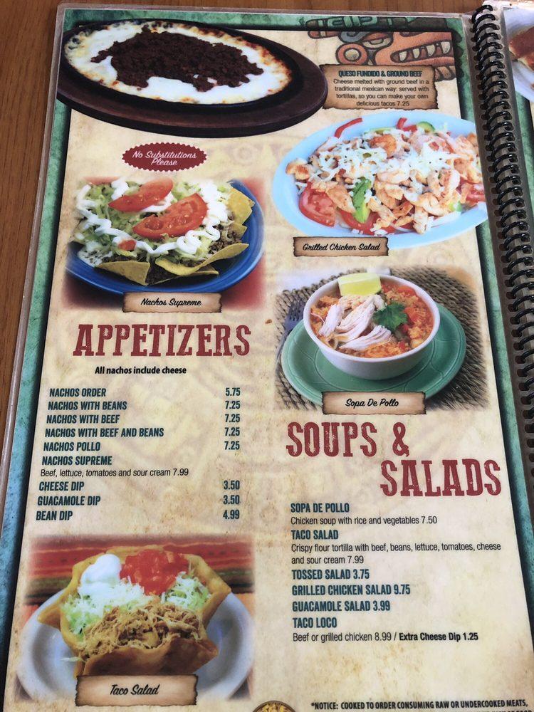 Menu at Azteca Grill restaurant, Lake Wylie
