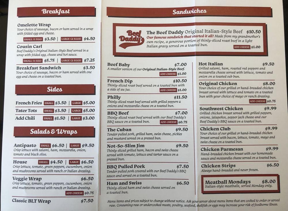 Menu at Beef Daddy's restaurant, Shelby charter Township