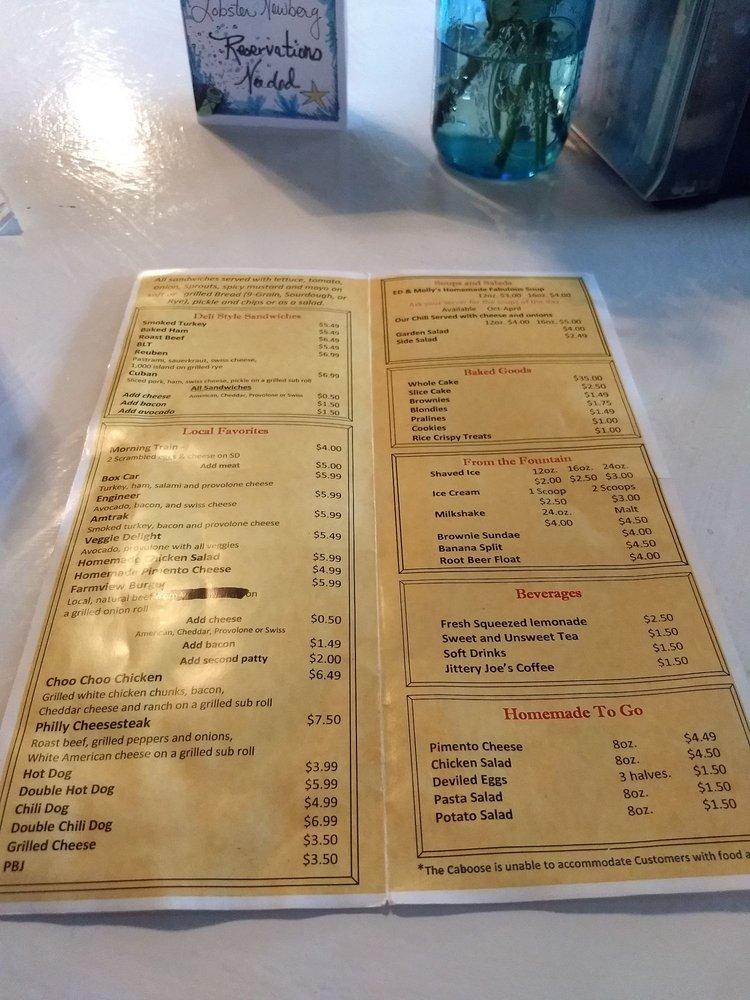 Menu at Caboose restaurant, Rutledge