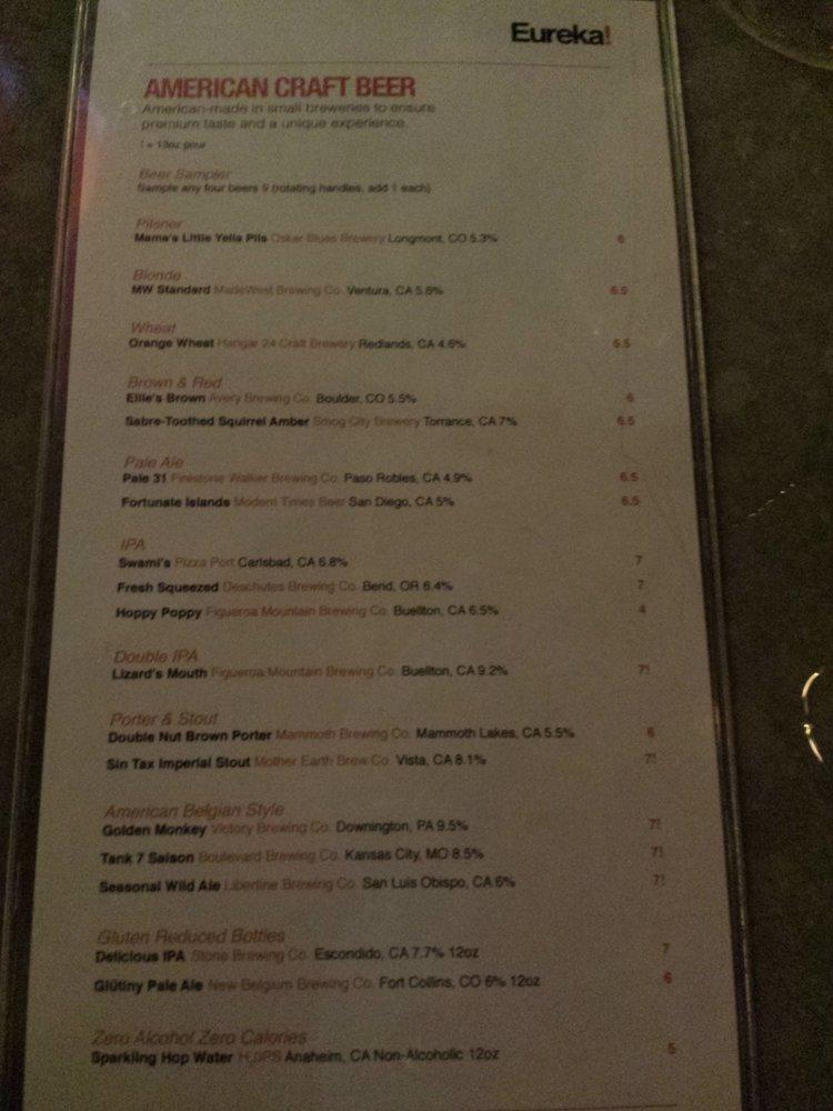 Menu at Eureka! restaurant, Santa Barbara, 601 Paseo Nuevo