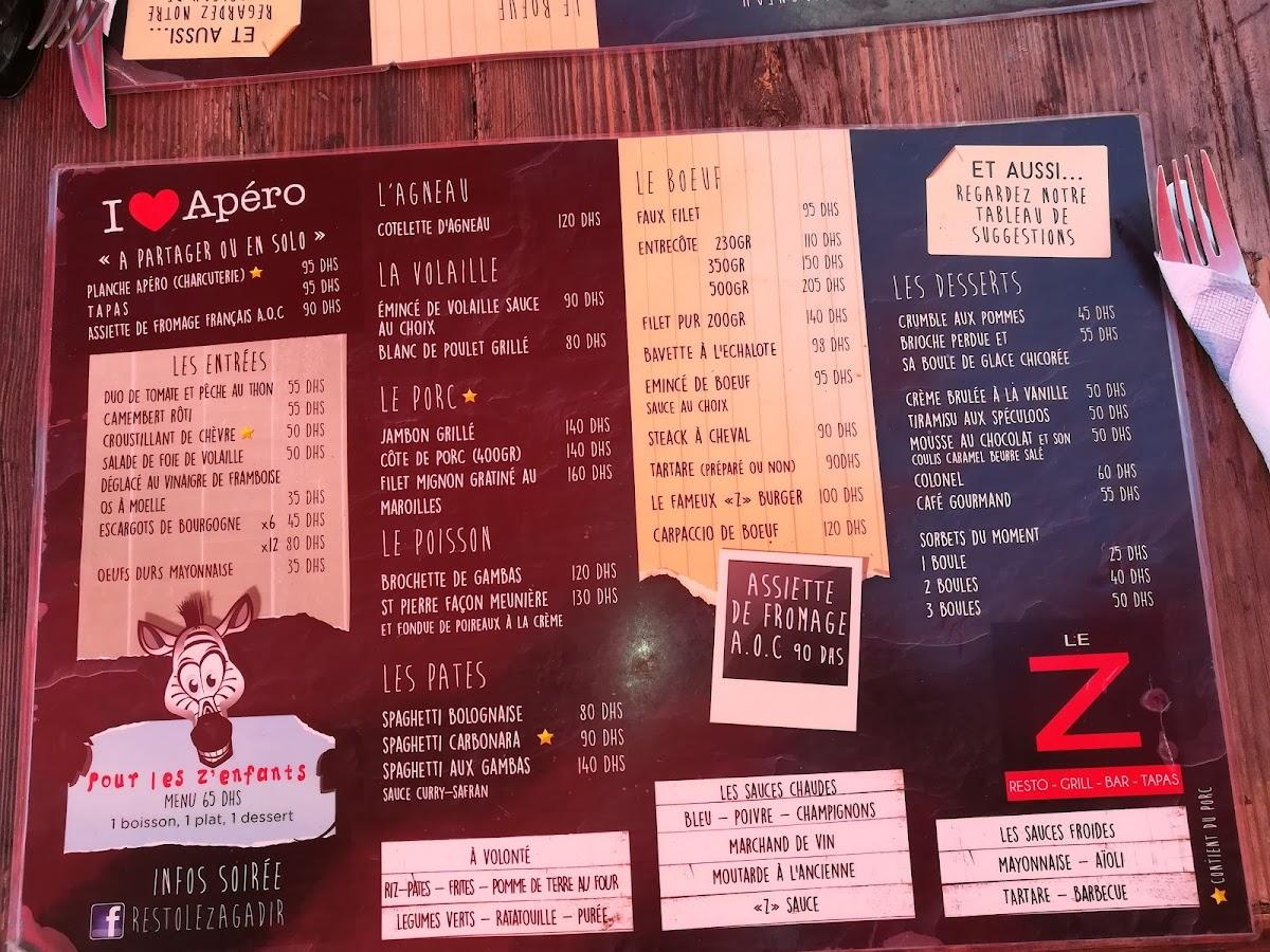 Menu at Le Z Restaurant Bar Tapas Agadir, Agadir