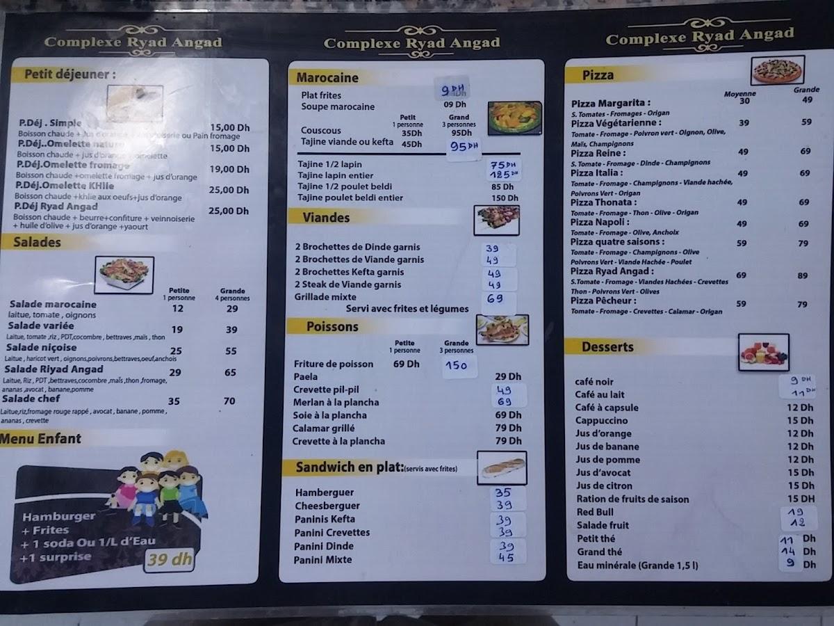 Speisekarte von Complexe Ryad Angad : Restaurant Café Pizzeria ...