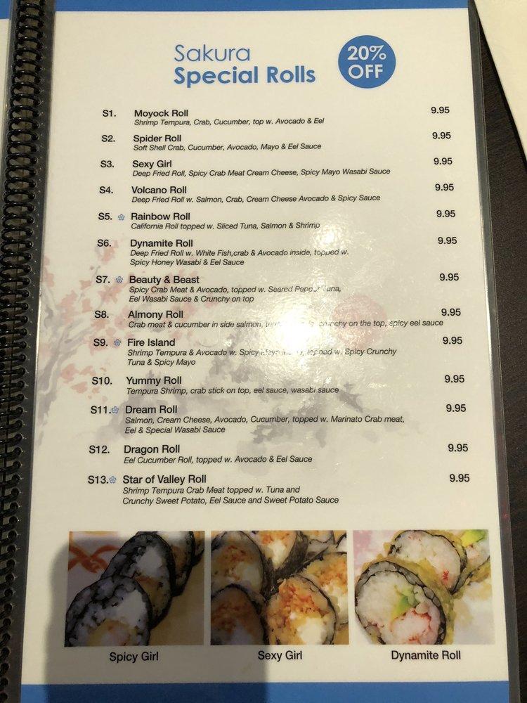 Menu at Sakura restaurant, Moyock