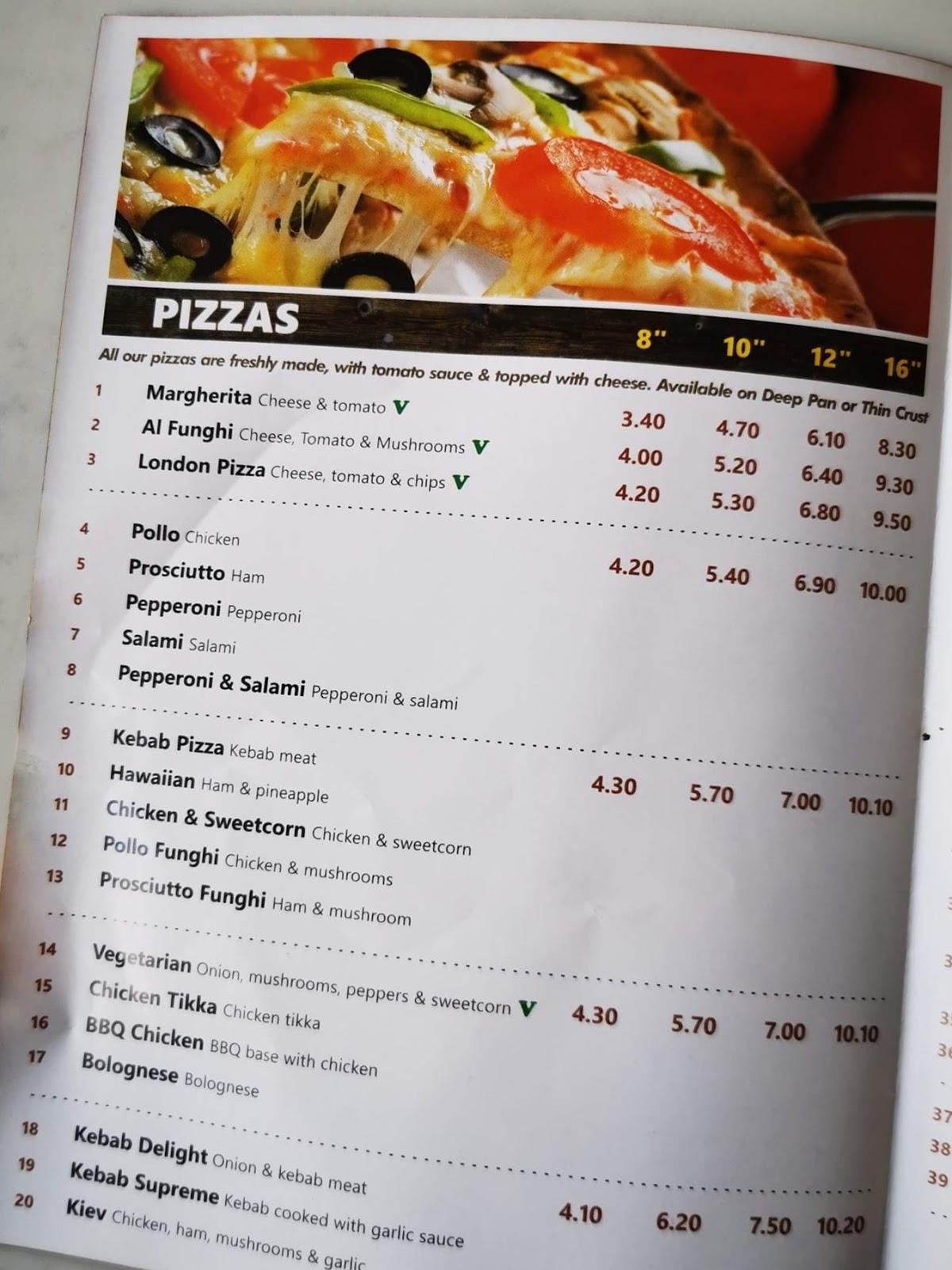 Menu at Mario Pizza pizzeria, Sunderland