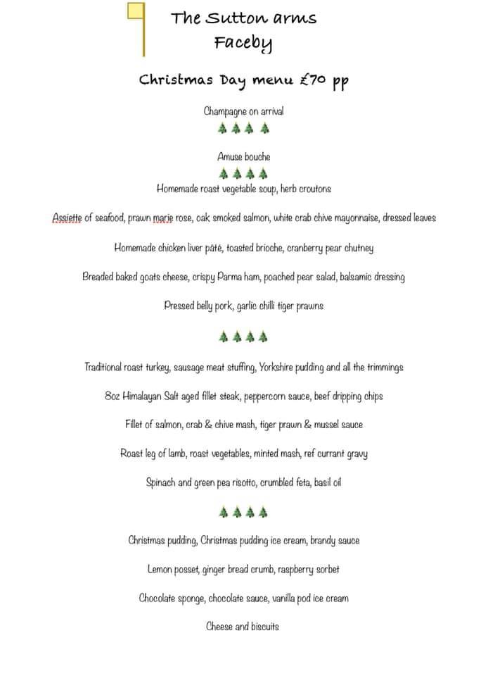Menu at The Sutton Arms Faceby restaurant, Faceby, Mill Lane