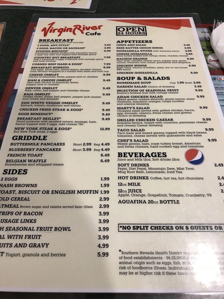 Menu at Virgin River Casino and Lodge cafe, Mesquite, 100 E Pioneer Blvd