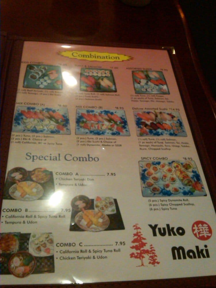 Menu at Yuko Maki restaurant, North Vancouver, Lonsdale Ave
