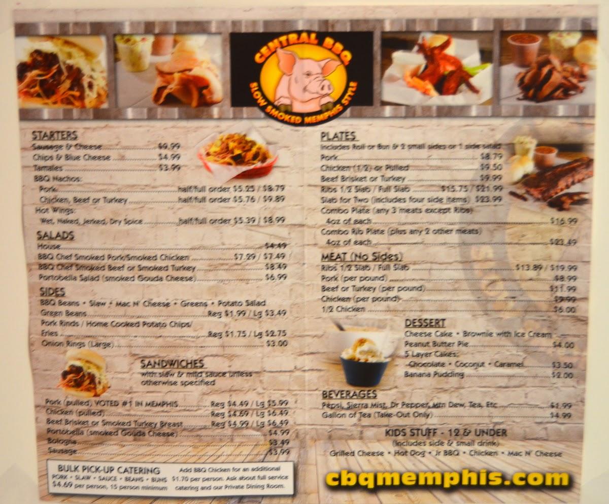 Menu at Central BBQ - Downtown, Memphis, 147 E Butler Ave