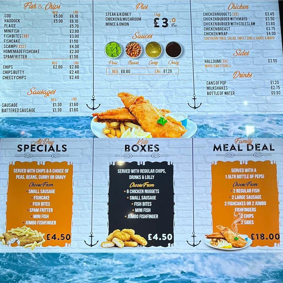 Menu at Misterton Chippy restaurant, Haxey
