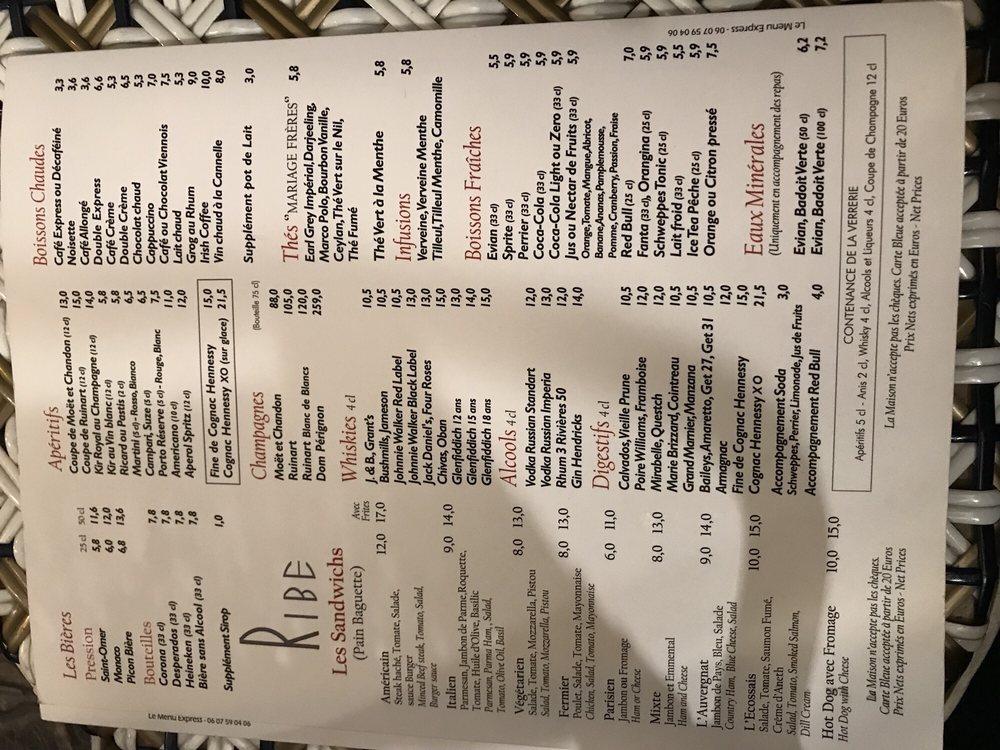Menu at Restaurant Chez Ribe, Paris