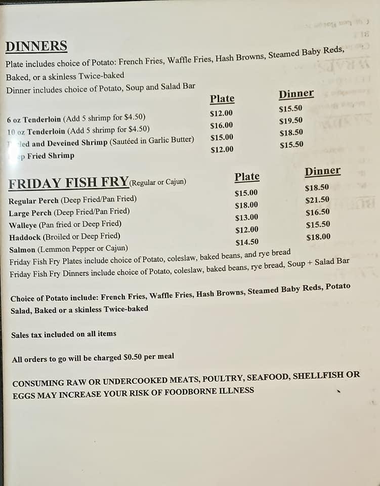 Menu at River Island Golf Course pub & bar, Oconto Falls