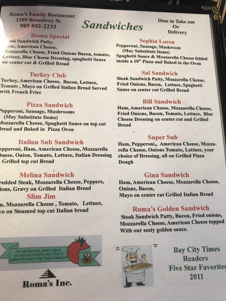 Menu at Roma's Family Restaurant, Bay City