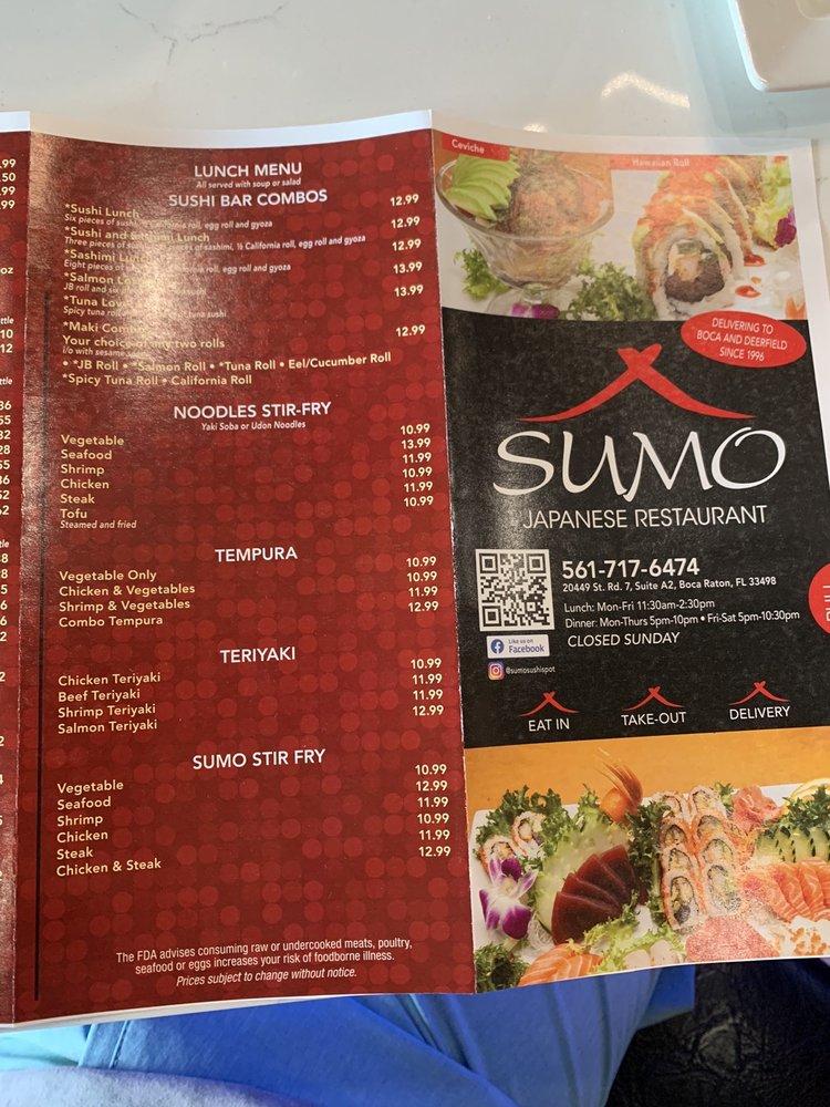 Menu at Sumo Japanese Restaurant, Boca Raton