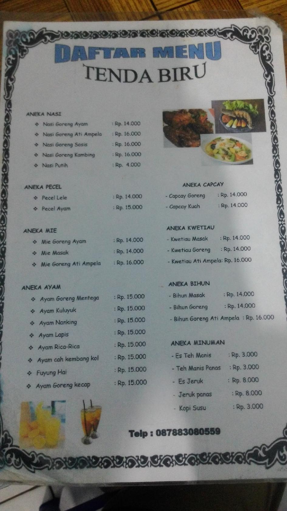 Menu at Tenda Biru restaurant, Cimahi