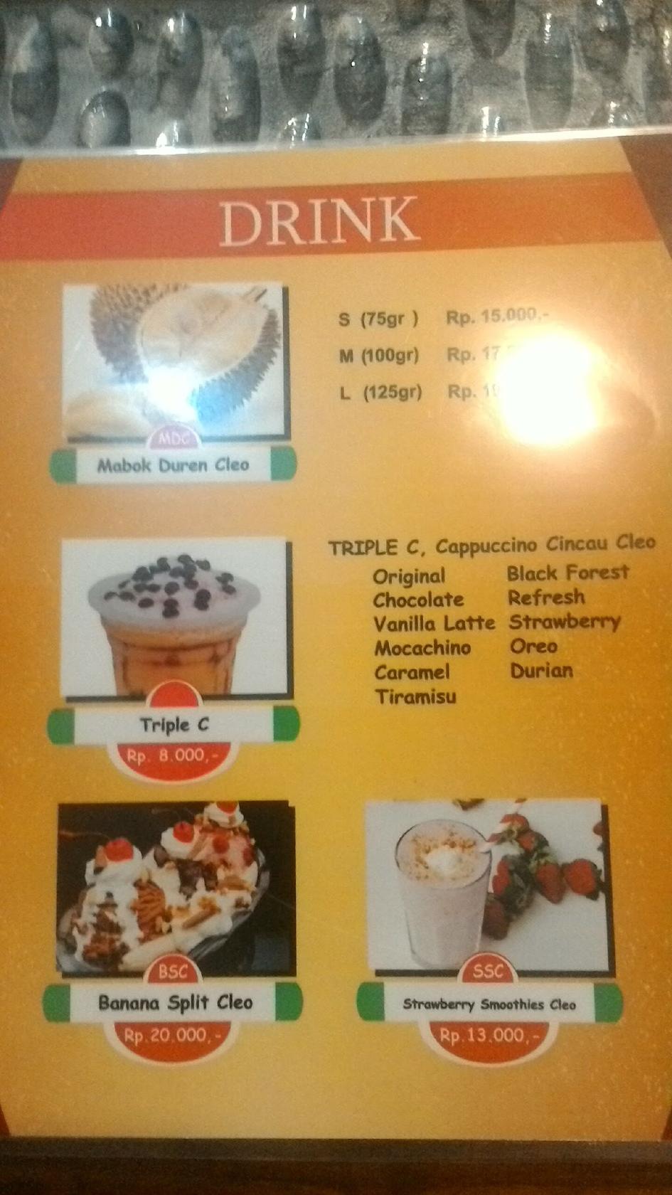 Menu at CLEO'S HUT cafe, Surabaya