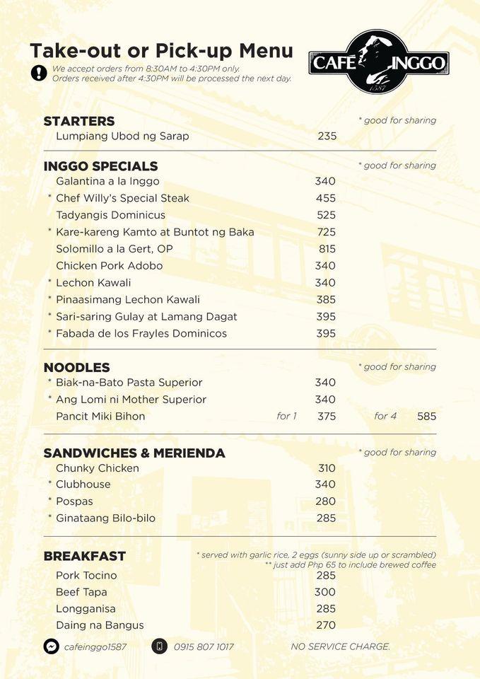Menu at Café Inggo 1587 cafe, Quezon City