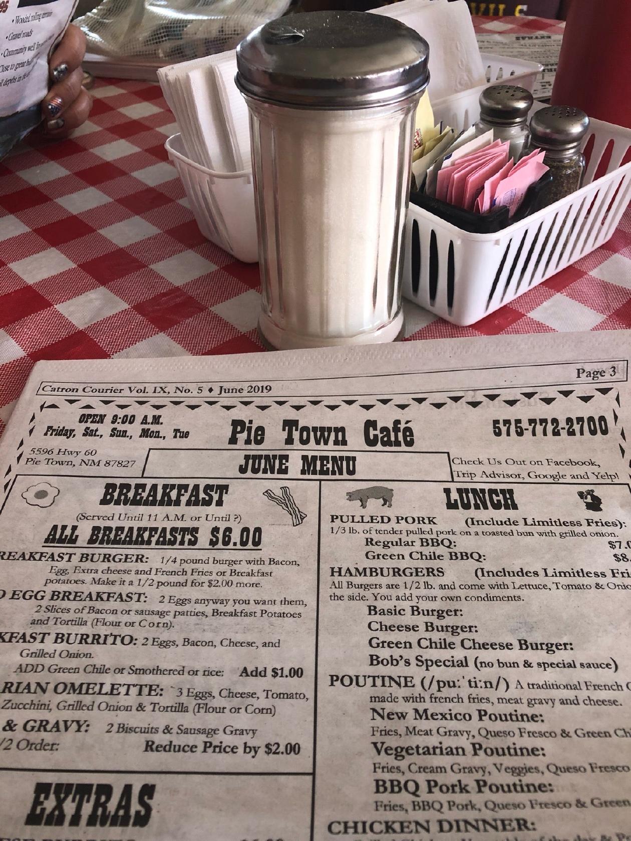 Menu at Daily Pie Cafe, Pie Town, Hwy 60 Mile Marker 56
