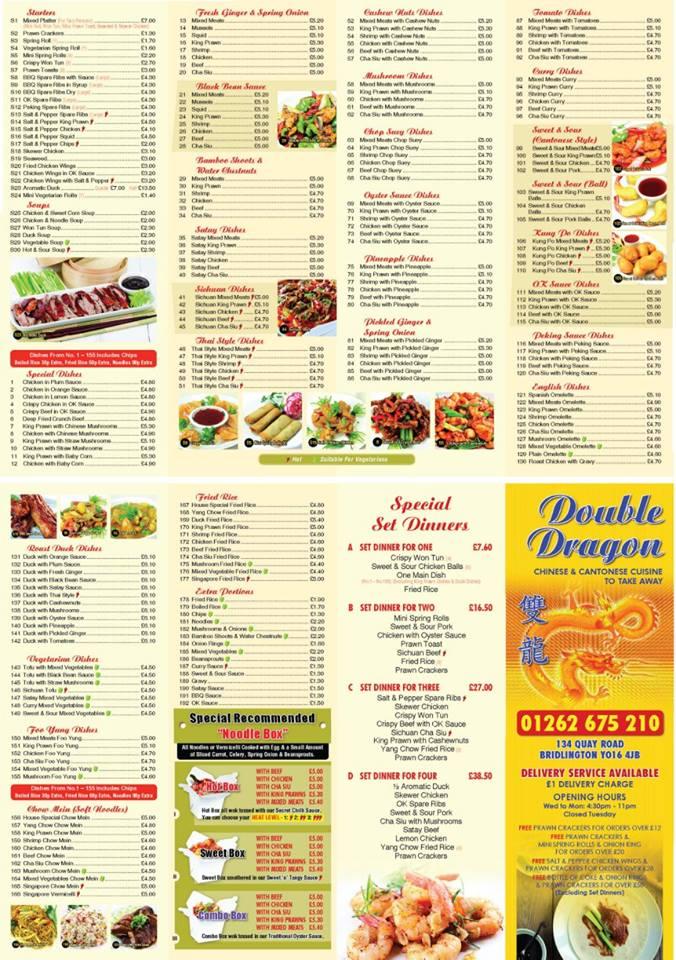 Menu at Double Dragon fast food, Bridlington