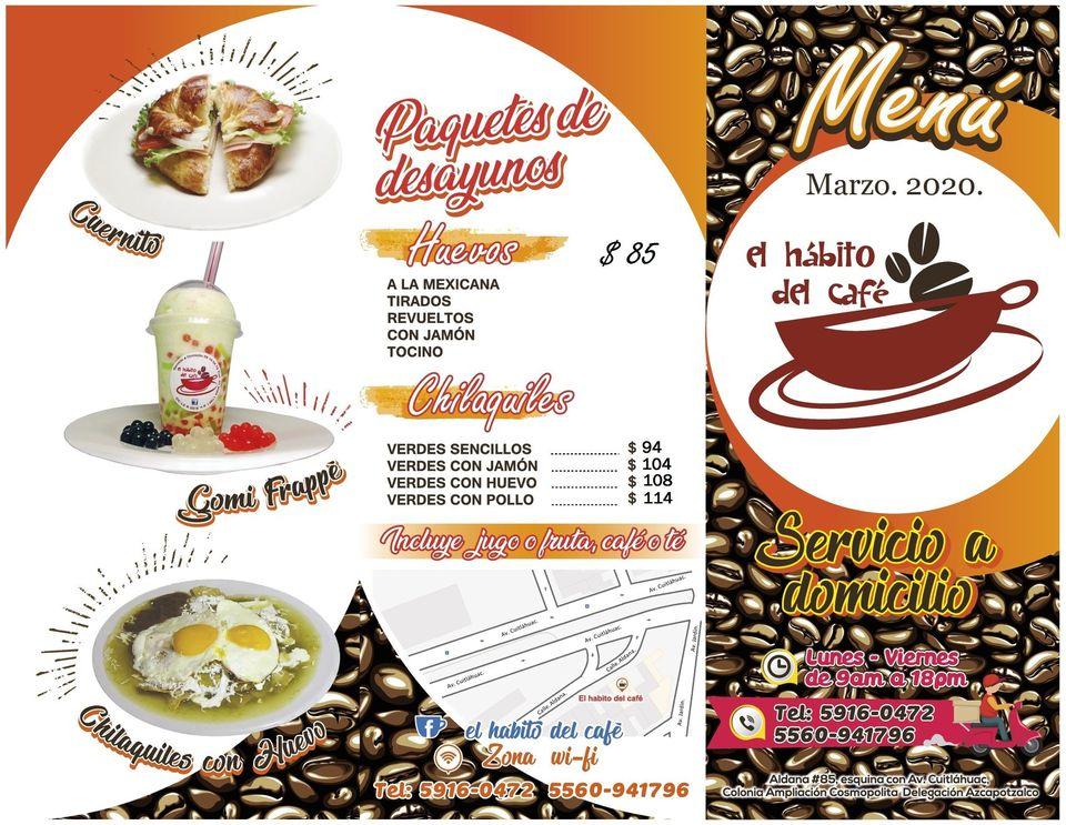 Menu at Coffee Habit cafeteria, Ciudad López Mateos