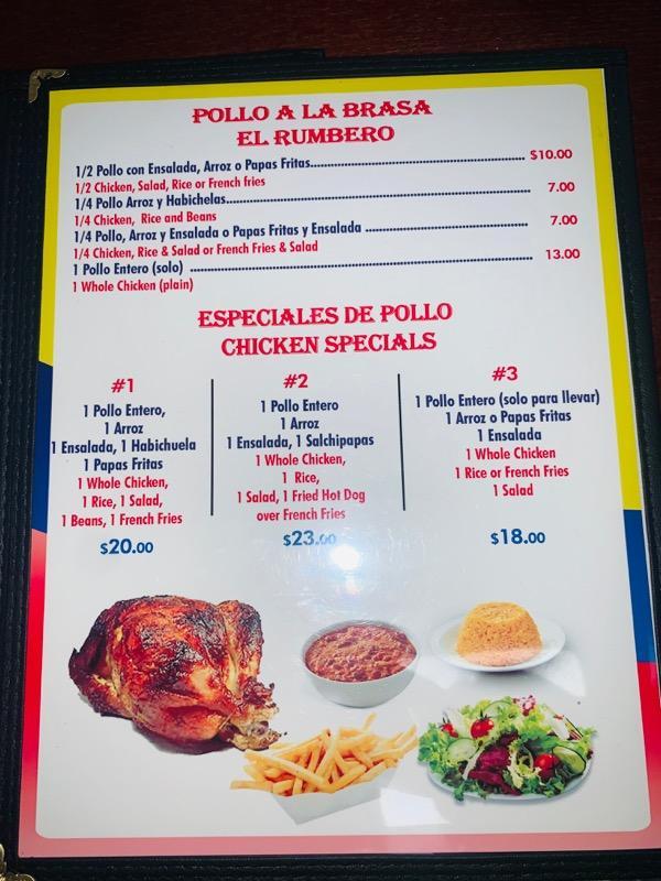 Carta del restaurante El Rumbero Ecuatoriano, Bridgeport
