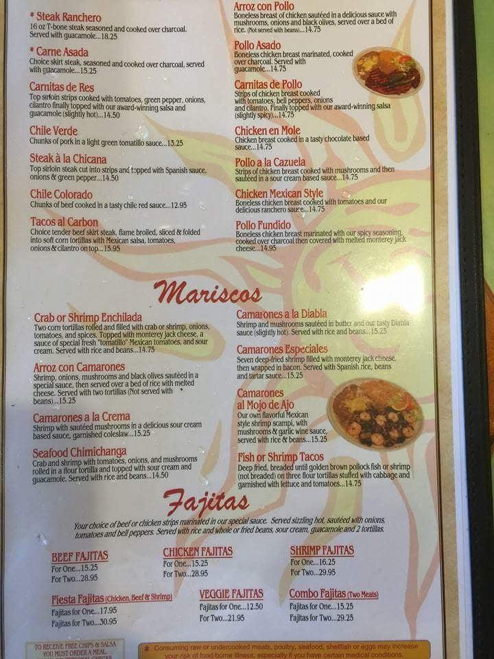 Menu at Fiesta Guadalajara Mexican Restaurant Fruita, Fruita
