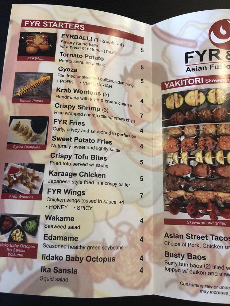 Menu at Fyr & Ice Asian Fusion And Drinks restaurant, Coral Springs