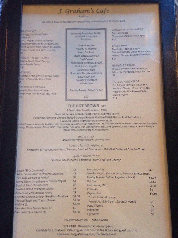 Menu at J Graham's Cafe, Louisville