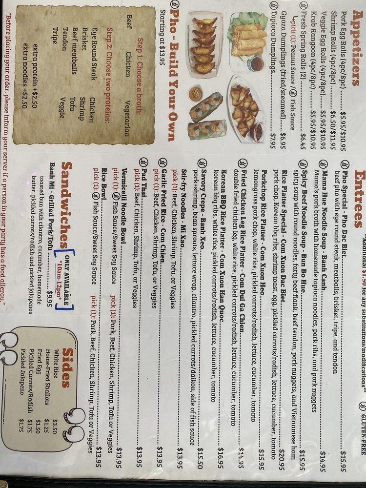 Carta del restaurante Mama Hue, Vero Beach