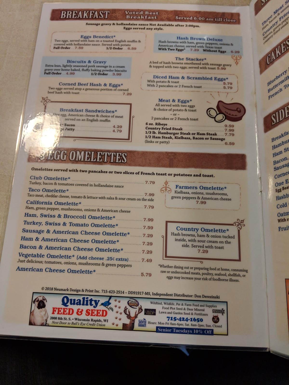 Menu at Misty's Menu restaurant, Wisconsin Rapids
