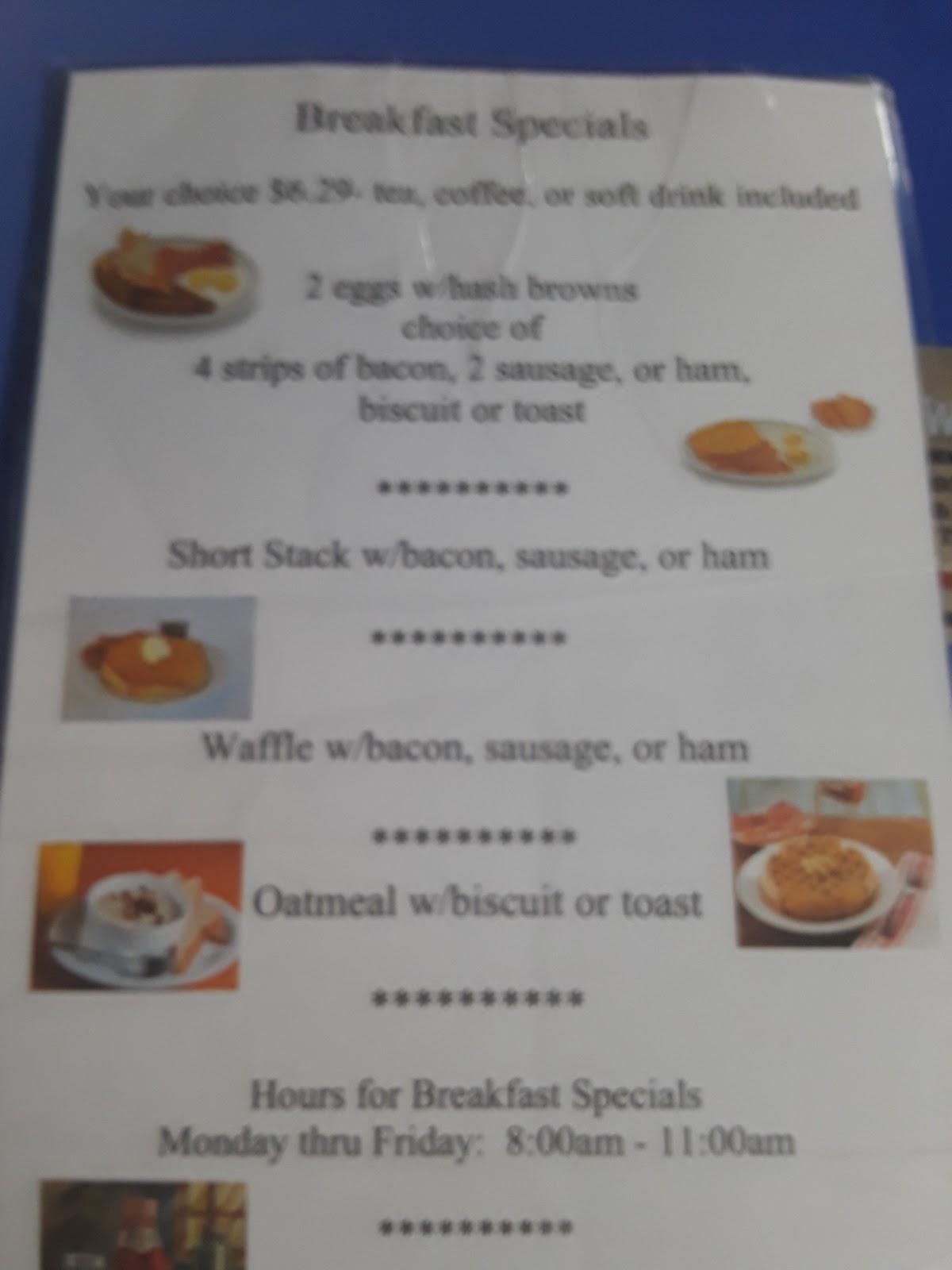 Menu at Mom's Cafe, Justin