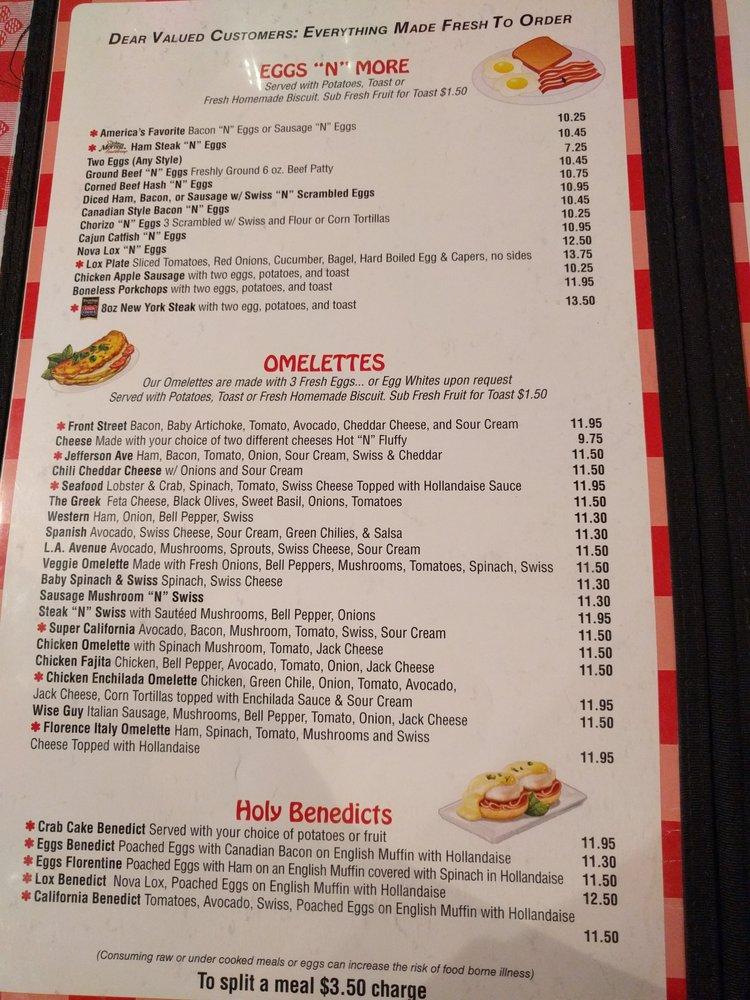 Menu at Mo's Egg House restaurant, Temecula