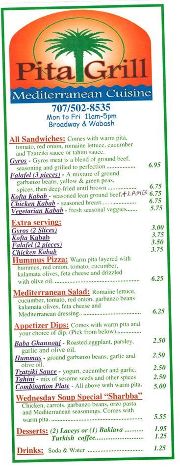 Menu at Pita Grill, Eureka