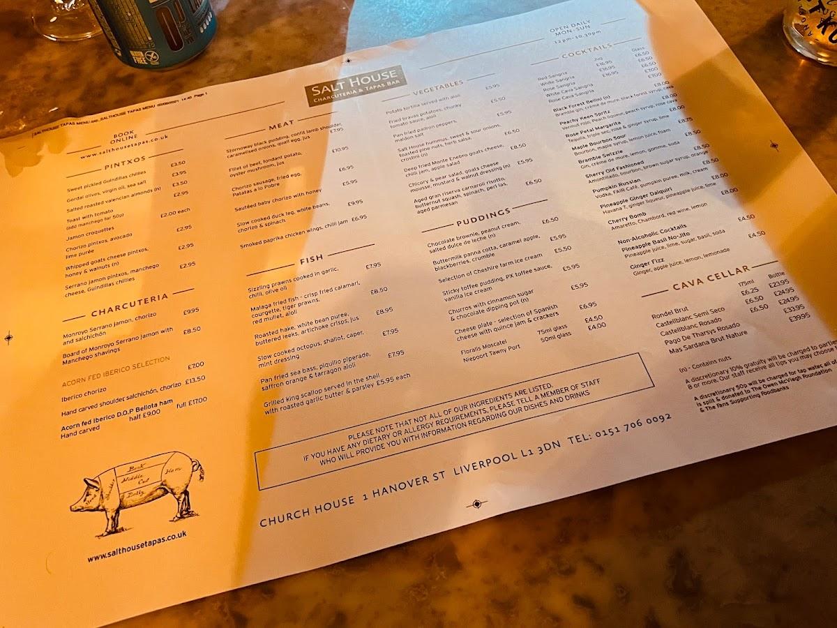 Menu at Salt House Tapas pub & bar, Liverpool