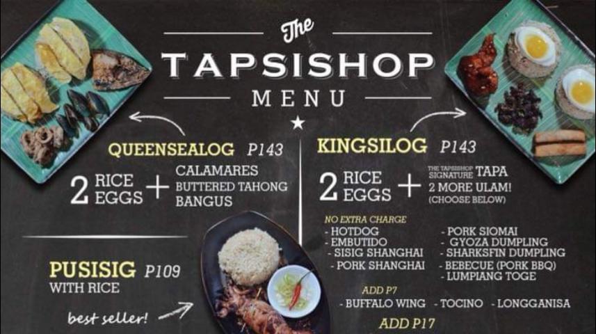 Menu at The TapsiShop Laon-laan N. Roxas Q.C restaurant, Quezon City