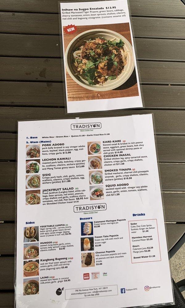 Menu at Tradisyon restaurant, West New York, 790 9th Ave