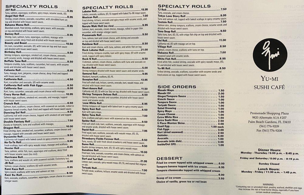 Menu at Yu-Mi Sushi Cafe, Palm Beach Gardens, FL A1AAlt #207