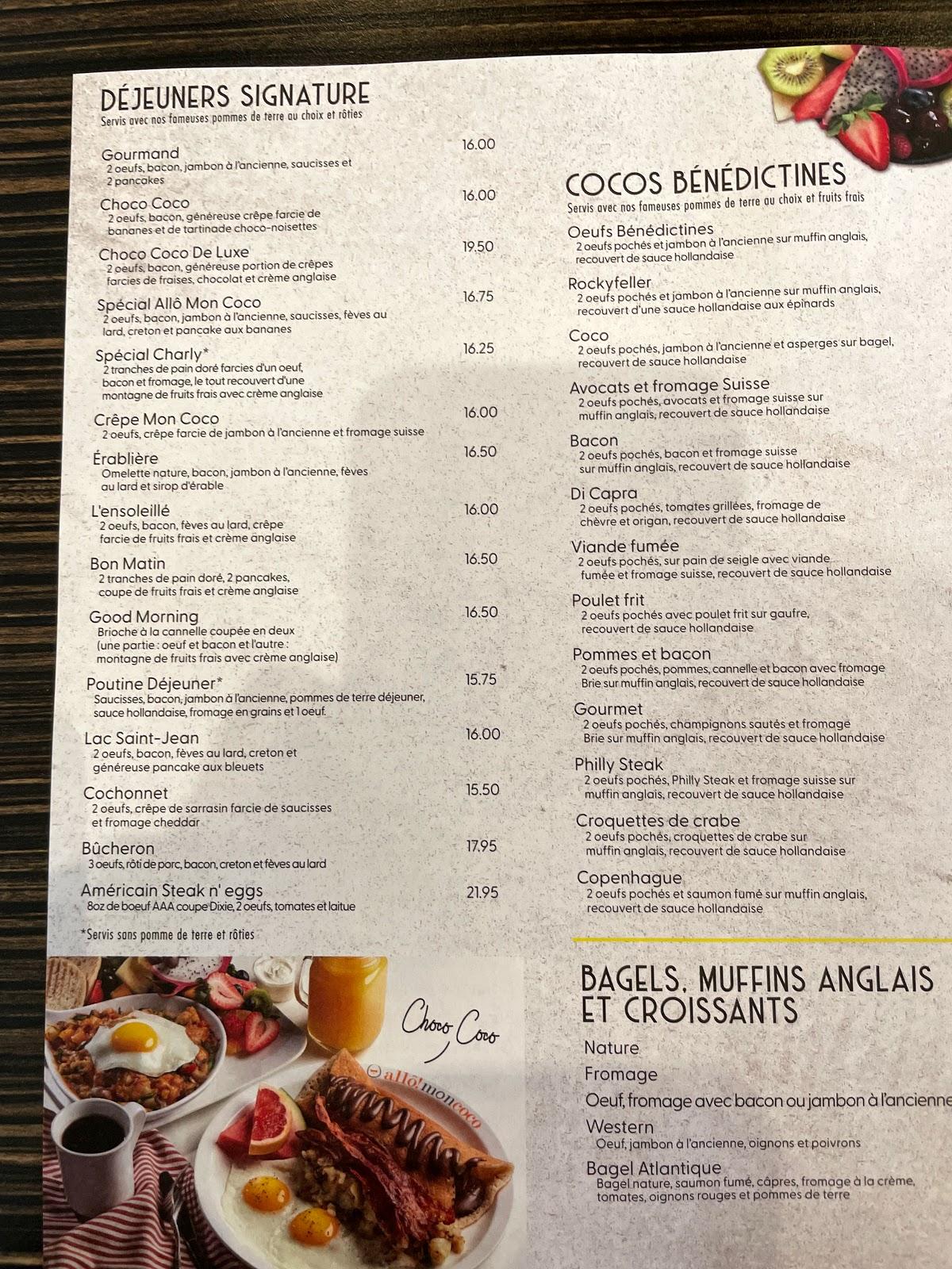 Menu au Allô mon Coco Place Longueuil restaurant, Longueuil, 825 Rue ...